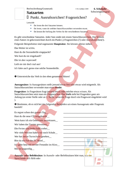 Arbeitsblatt: Satzarten - Deutsch - Grammatik