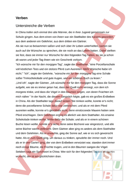 Arbeitsblatt: Verben finden - Deutsch - Grammatik