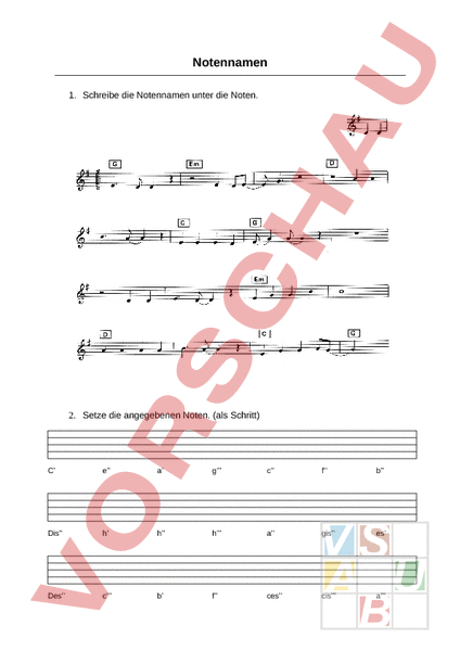 Arbeitsblatt: Notennamen - Musik - Musiktheorie / Noten