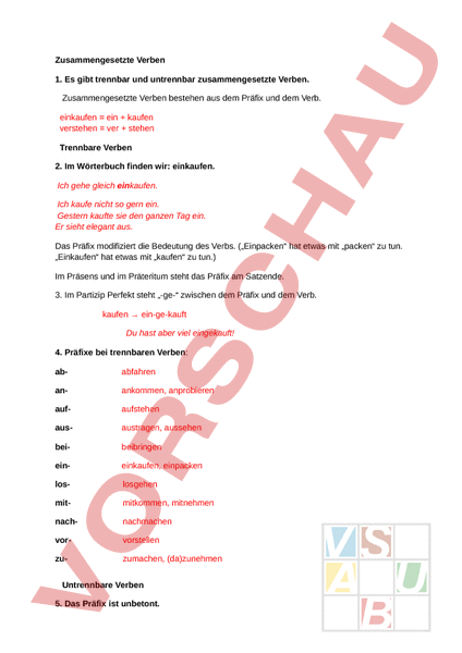 Arbeitsblatt: Verbe - Deutsch - Grammatik