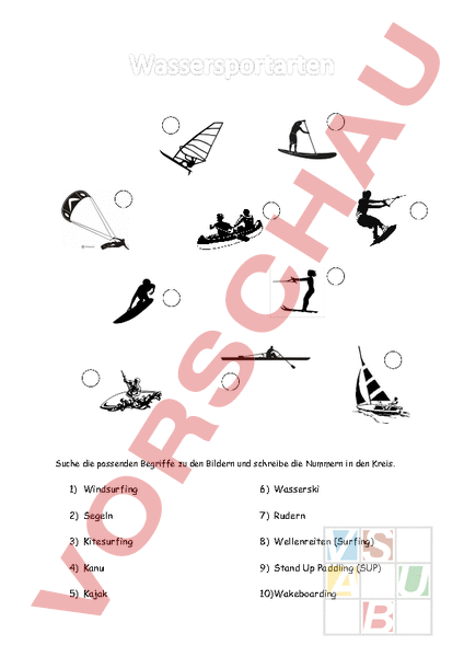 Arbeitsblatt: Wassersportarten - Bewegung / Sport - Anderes Thema
