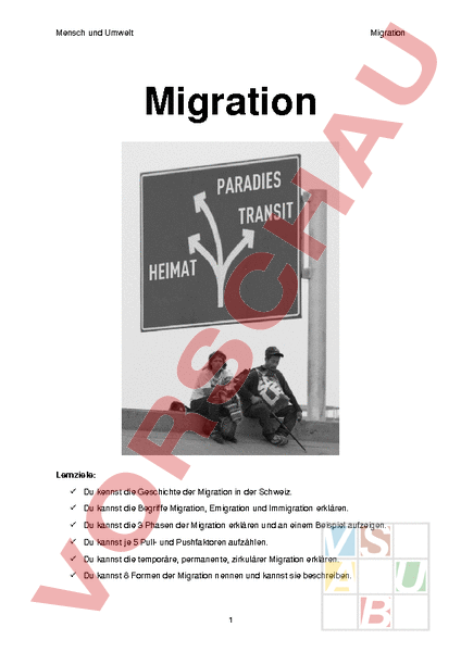 Arbeitsblatt: Migration - Geographie - Gemischte Themen