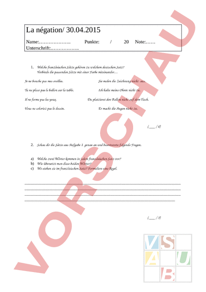 Arbeitsblatt: La négation Test - Französisch - Grammatik