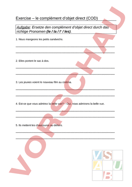 Arbeitsblatt: le COD et le COI - Französisch - Grammatik