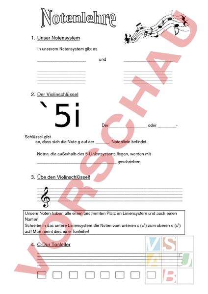 Arbeitsblatt: Unser Notensystem - Musik - Musiktheorie / Noten