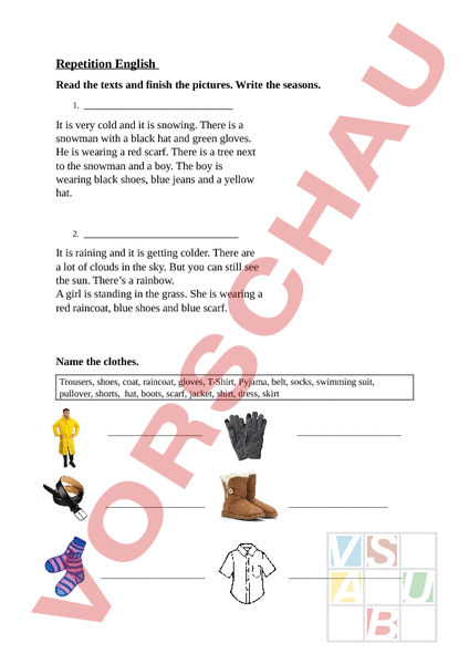 Arbeitsblatt: weather and clothes repetition - Englisch - Gemischte Themen