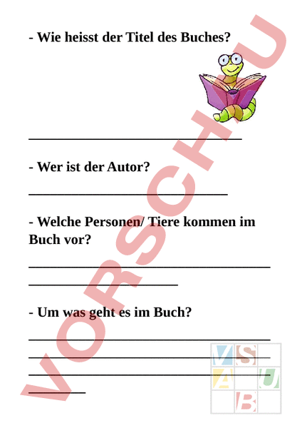 Arbeitsblatt: Fragen zum Lesebuch - Deutsch - Erstlesen