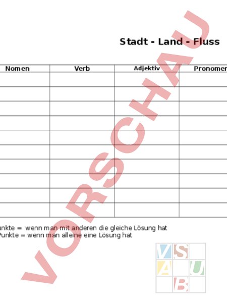 Arbeitsblatt: Stadt-Land-Fluss - Deutsch - Grammatik