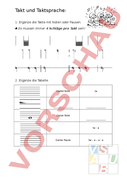 Arbeitsblatt: Takt und Taktsprache - Musik - Musiktheorie / Noten