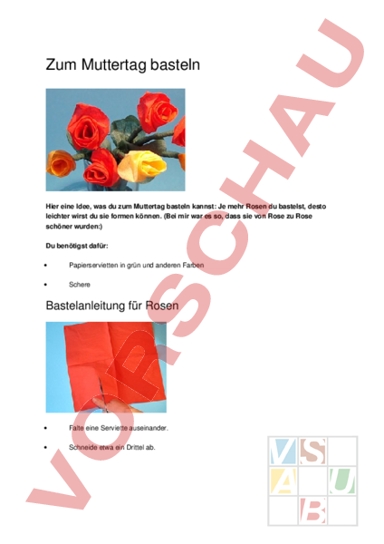 Arbeitsblatt: Muttertag - Bildnerisches Gestalten - Anderes Thema