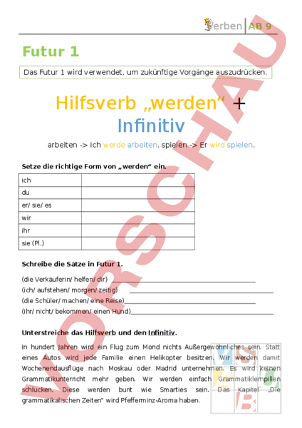 Arbeitsblatt: Futur 1 - Deutsch - Grammatik