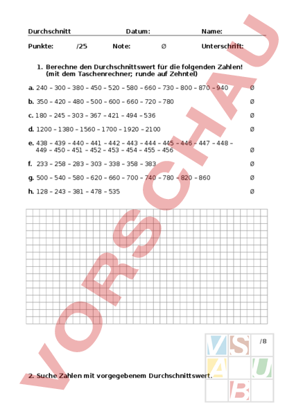 Arbeitsblatt: Durchschnitte - Mathematik - Proportionalität ...