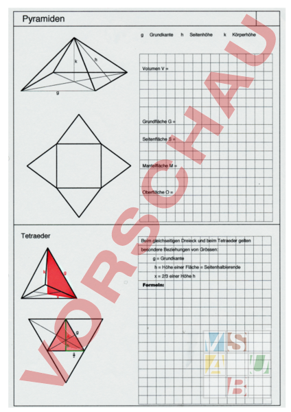 Arbeitsblatt: Pyramiden-Formeln - Geometrie - Körper / Figuren