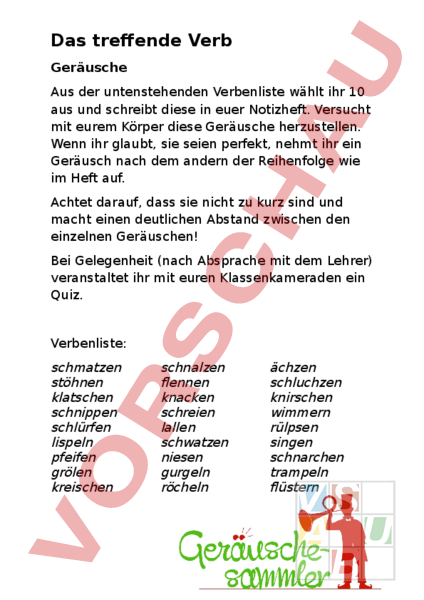 Arbeitsblatt: Das treffende Verb - Deutsch - Wortschatz