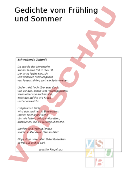 Arbeitsblatt: Gedichte vom Frühling und Sommer - Deutsch - Vorlesen ...