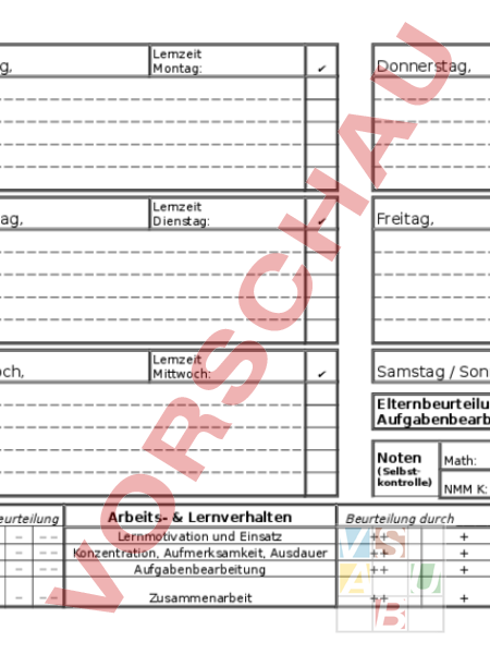 Arbeitsblatt: Lernjournal 7. Klasse - Administration / Methodik - Hilfen
