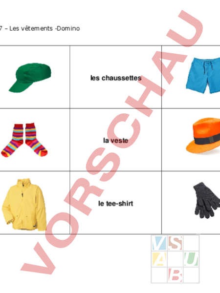 Arbeitsblatt: Domino - vêtements - Französisch - Karteikarten