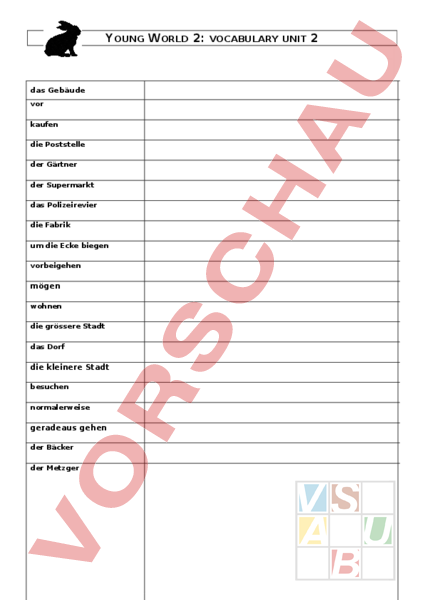 Arbeitsblatt: Young World 2: vocabulary unit 2 - Englisch - Wortschatz