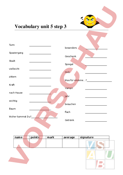 Arbeitsblatt: Voc. unit 5 part 3 - Englisch - Wortschatz