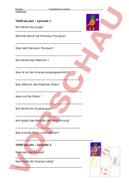 Arbeitsblatt: Téléfrançais - Französisch - Gemischte Themen