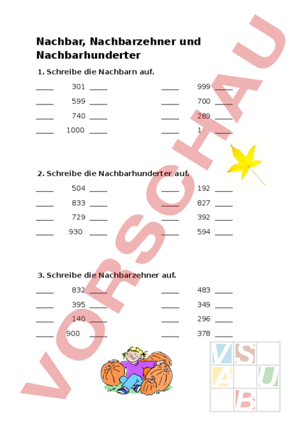 Arbeitsblatt: Nachbarzahlen - Mathematik - Zahlensysteme