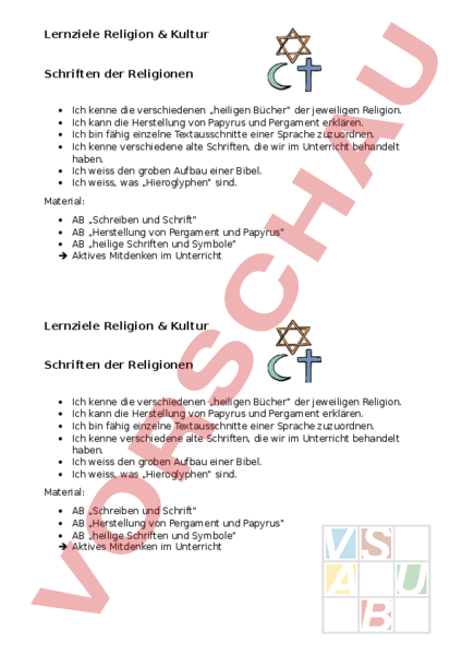 Arbeitsblatt: Lernziele Prüfung Islam - Lebenskunde - Religionslehre ...