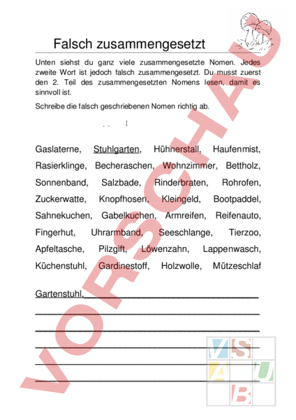 Arbeitsblatt: zusammengesetzte Nomen - Deutsch - Grammatik