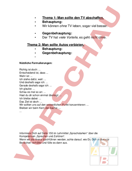 Arbeitsblatt: Diskussion - Deutsch - Anderes Thema