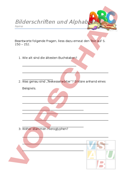Arbeitsblatt: Bildschriften und Alphabete - Deutsch - Lehrmittel