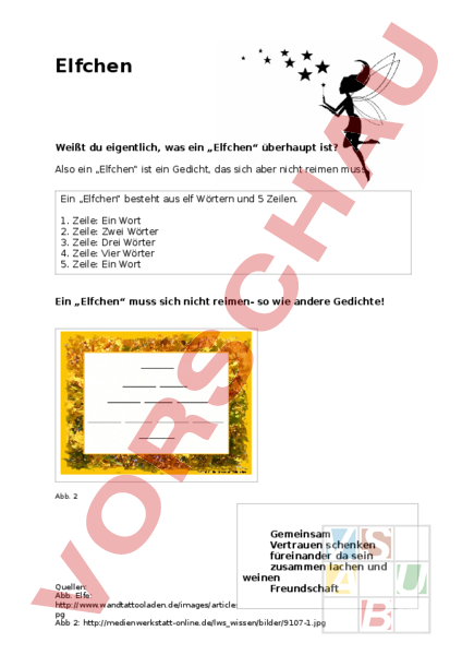 Arbeitsblatt: Elfchen - Deutsch - Texte schreiben