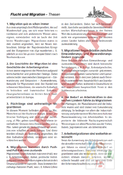 Arbeitsblatt: Flucht und Migration in Europa - Thesen - Geographie - Anderes Thema