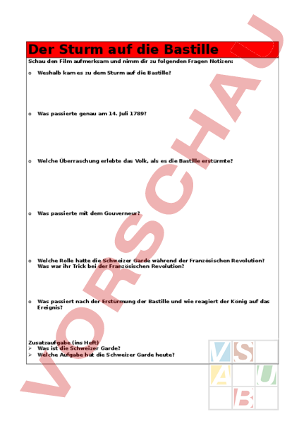 Arbeitsblatt: Sturm auf die Bastille - Geschichte - Neuzeit