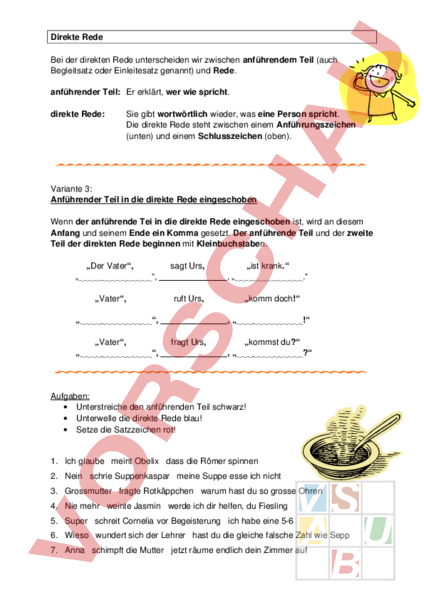 Arbeitsblatt: Direkte Rede 3 - Deutsch - Grammatik