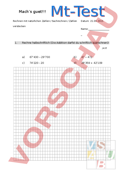 Arbeitsblatt: Mathetest - Mathematik - Gemischte Themen