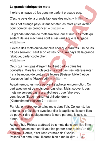 Arbeitsblatt: Text zum Buch: La grande fabrique de mots - Französisch ...