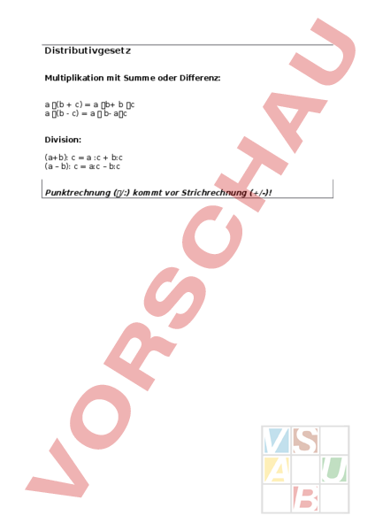 Arbeitsblatt: Distributivgesetz - Mathematik - Algebra