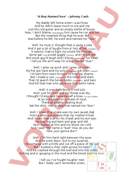 Arbeitsblatt: Songtext Johnny Cash - Englisch - Gemischte Themen