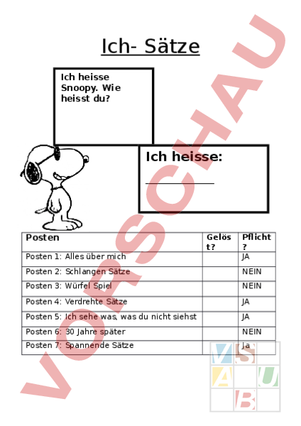 Arbeitsblatt: Ich-Sätze - Deutsch - Grammatik