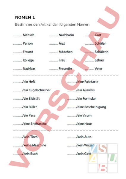 Arbeitsblatt: Nomen - Deutsch - Grammatik
