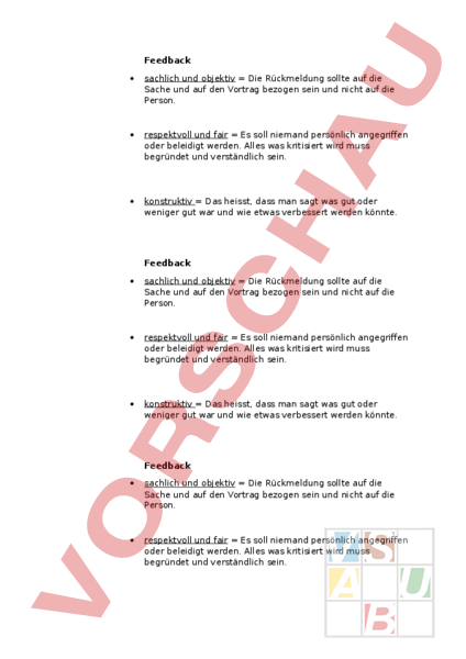 Arbeitsblatt: Feedback - Deutsch - Gespräche