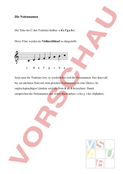 Arbeitsblatt: Notennamen - Musik - Musiktheorie / Noten