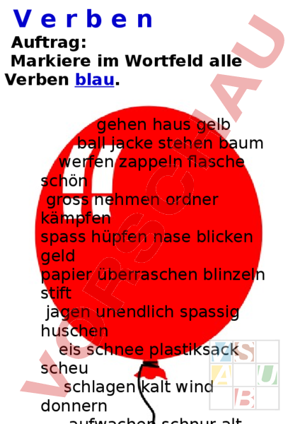 Arbeitsblatt: Verben suchen - Deutsch - Grammatik