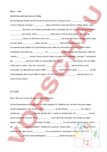 Arbeitsblatt: Mann oder man - Deutsch - Rechtschreibung