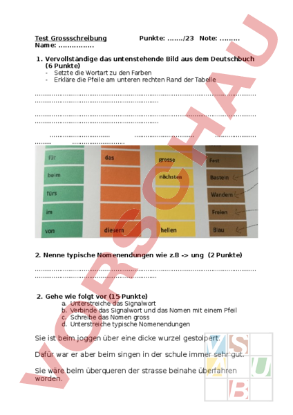 Arbeitsblatt: Test Grossschreibung - Deutsch - Grammatik