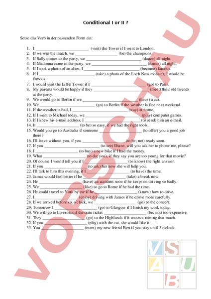 Arbeitsblatt: Conditional Sentences I & II - Englisch - Grammatik