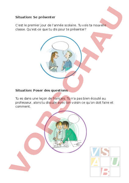 Arbeitsblatt: situations sociales - Französisch - Wortschatz