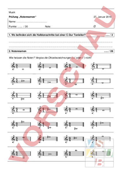 Arbeitsblatt: LK Notennamen - Musik - Musiktheorie / Noten