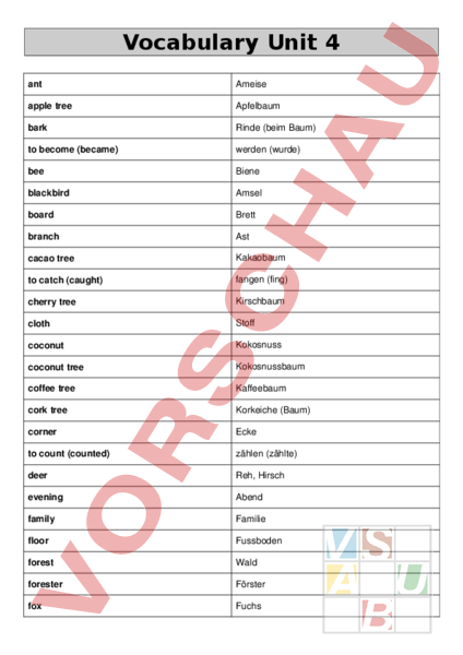 Arbeitsblatt: Voci Young World 2 Unit 4 - Englisch - Wortschatz