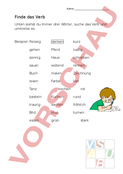 Arbeitsblatt: Finde das Verb - Deutsch - Grammatik
