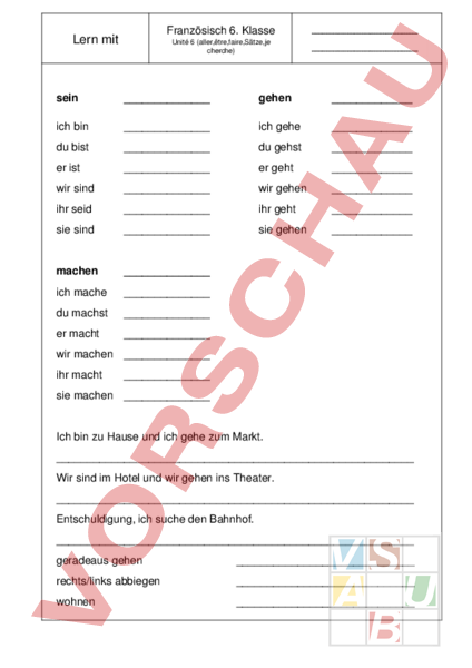 Arbeitsblatt: Sätze machen (Verben) U6 - Französisch - Grammatik
